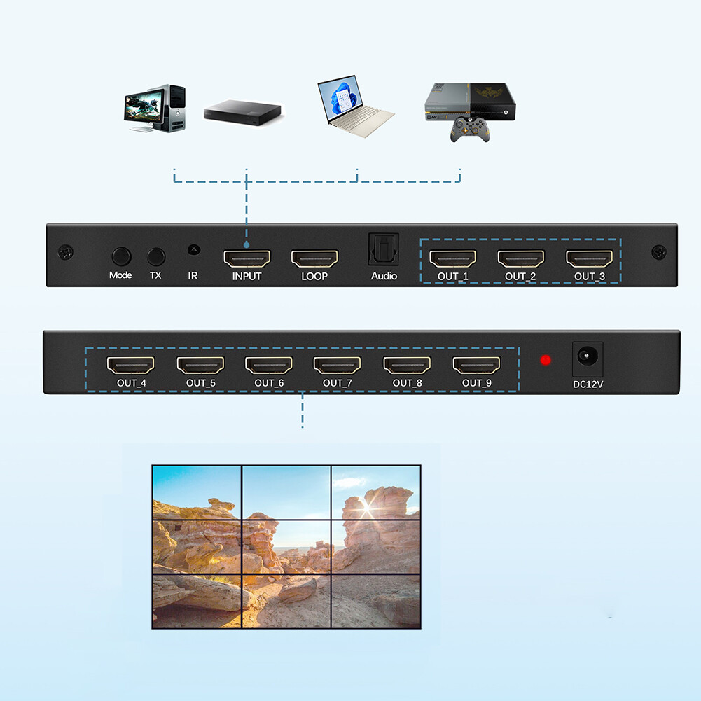 4K 3x3 9 Screen TV Wall Controller Processor 3x4/4x3/4x4 Useful for TV ...