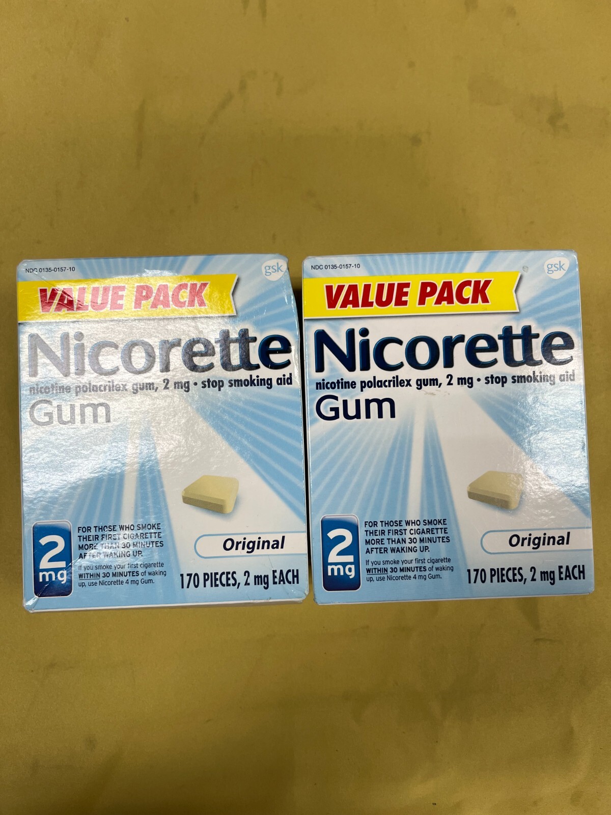 2 New Nicorette 2mg Stop Smoking Aid Gum Original - 170 Pieces Each Box ...
