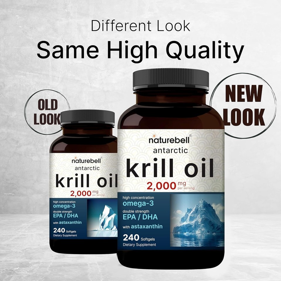 NatureBell Antarctic Krill Oil 2000mg Supplement, 240 Softgels, 3X ...