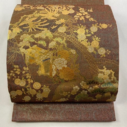 Japanese Silk Fukuro obi Brown Imperial ox cart Excellent 2057203 | eBay