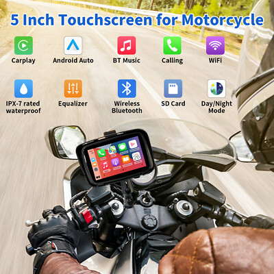 5" IPS Portable Motorcycle Wireless CarPlay Android Auto Waterproof ...