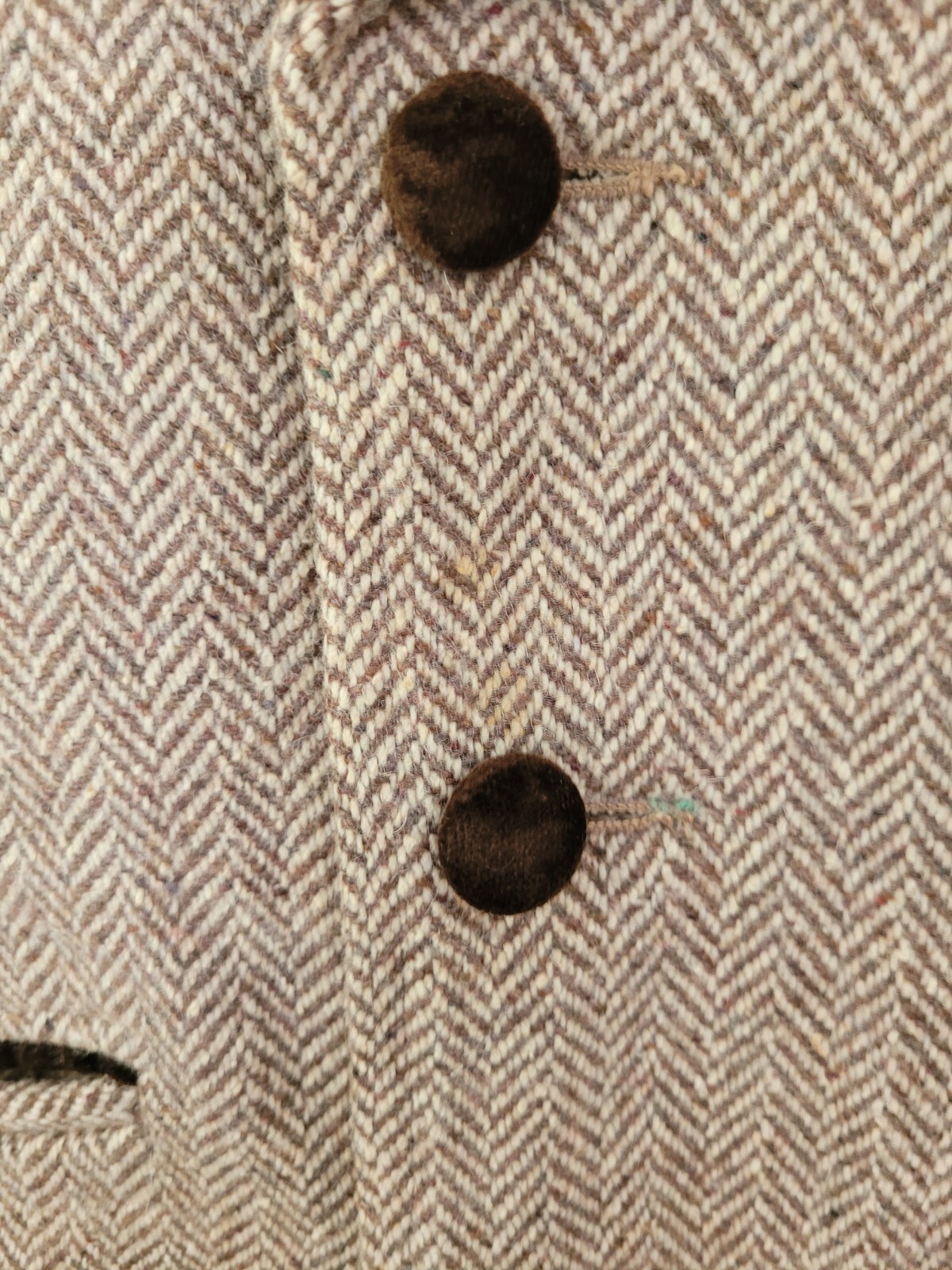 Antique Brown Herringbone Tweed Wool w/Velvet Collar … - Gem