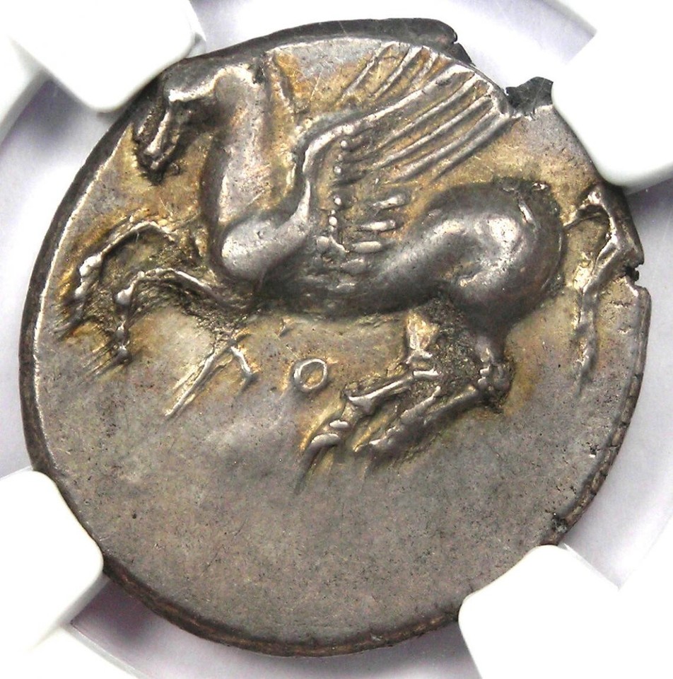 Bruttium Locri AR Stater 350 BC Pegasus Silver Coin. NGC Choice XF - 5/ ...