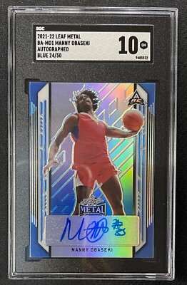 Manny Obaseki 2021-22 Leaf Metal Basketball Blue Holo Auto SGC 10 Texas ...