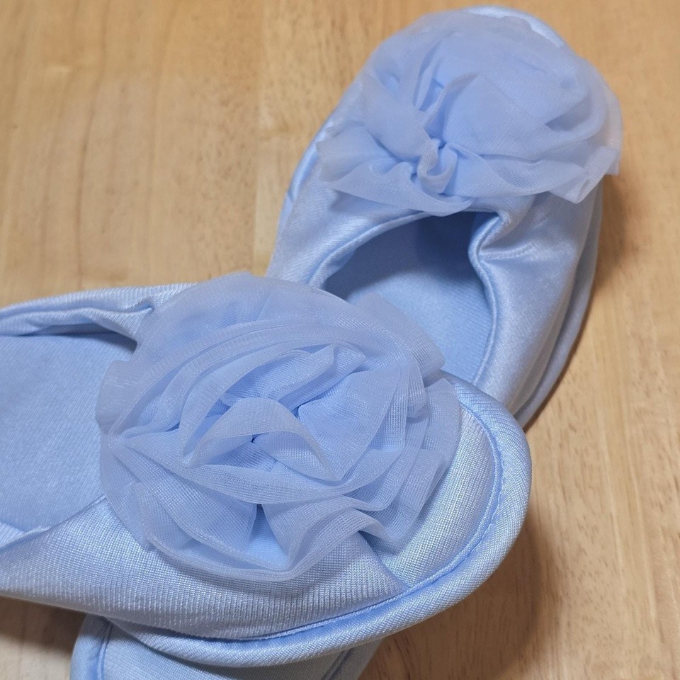 Vanity Fair Womens Blue Nylon House Shoes Bedroom Slippers Rubber Sole ...