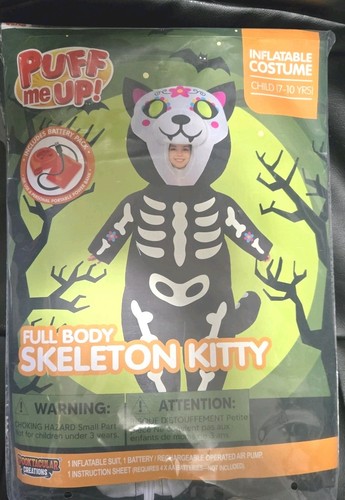 Puff Me Up Skeleton Kitty Inflatable Costume Full Body Ages 7-10 New ...