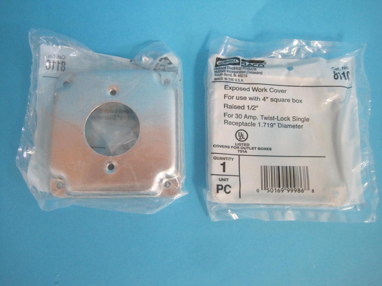 New Lot of 2 RACO 4" Square Work Cover Twist-Lock Receptacle Raised 1/2 ...