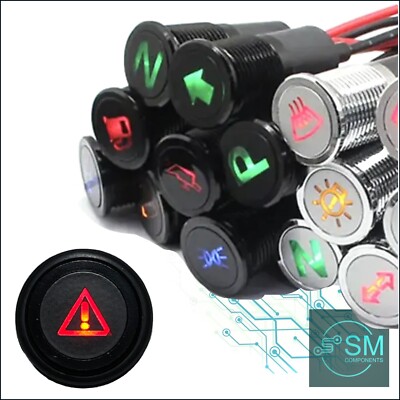 14mm RED CRITICAL WARNING LED Dash Panel Pilot Light Indicator Lamp Car ...