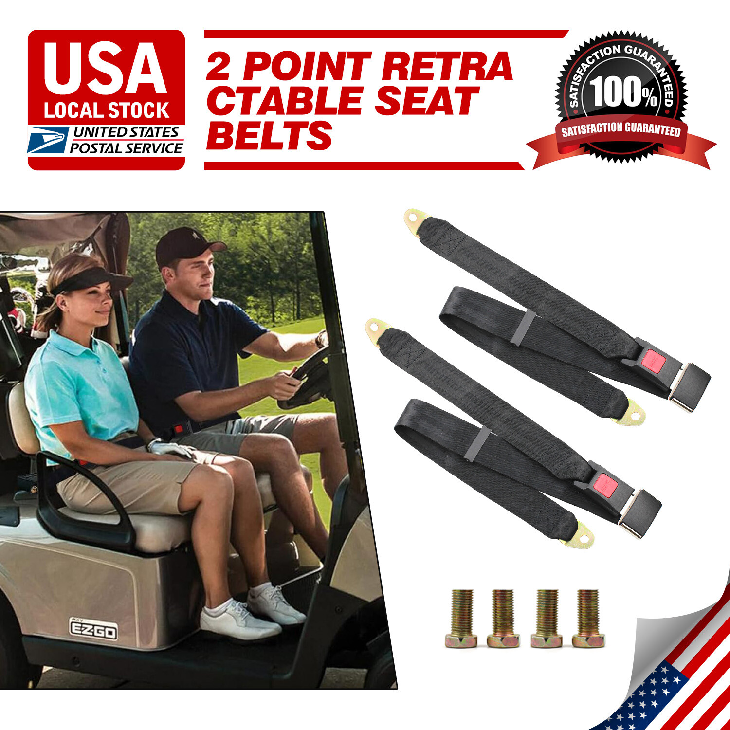 2Pack Universal Car 2Point Lap Seat Belt Safety Adjustable Retractable ...