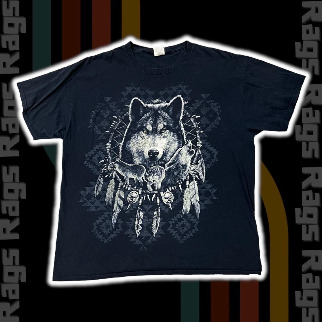 Native American Indian Wolf Design VTG Men’s T Shirt … - Gem