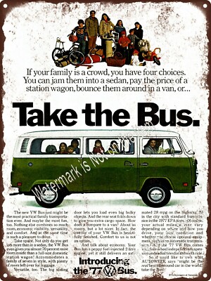 1977 Volkswagen VW Green Bus van crowded family Metal Sign 9x12" A417 ...