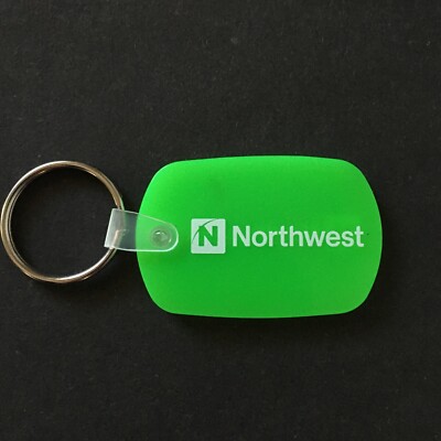 Vintage Keychain NORTHWEST BANK Key Ring Fob Lime Green Advertising 2 ...