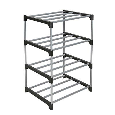 4-Tier Shoe Rack – Mainstays, Black & Silver, Metal Tubes, Holds 8 ...
