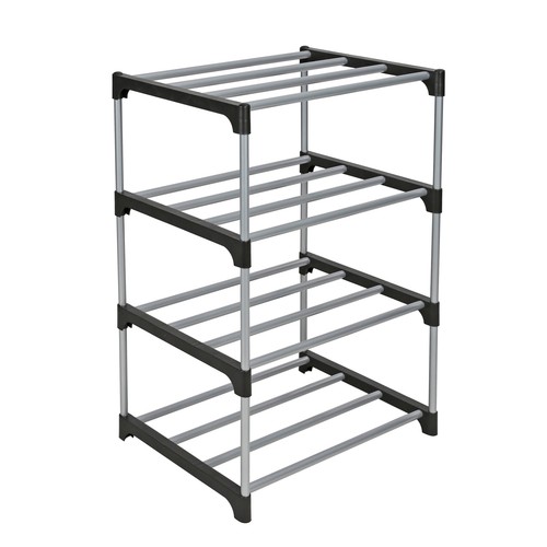 4-Tier Shoe Rack – Mainstays, Black & Silver, Metal Tubes, Holds 8 ...