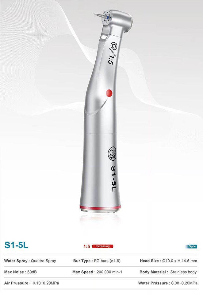 Dental Contra Angle 1:5 Handpiece Fiber Optic Middle Gear Locking ...