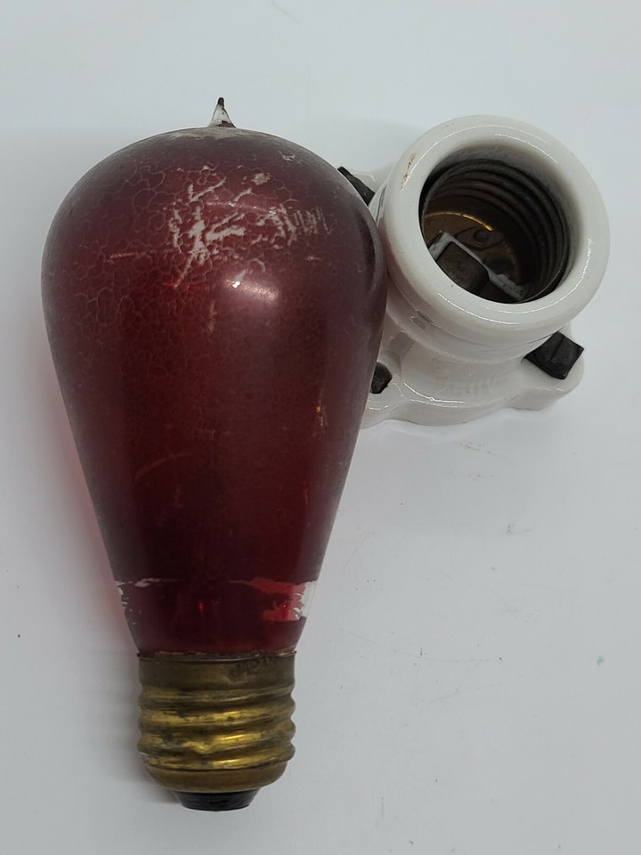 Antique Working Edison Early Filament Red Glass Tipped Light Bulb with ...