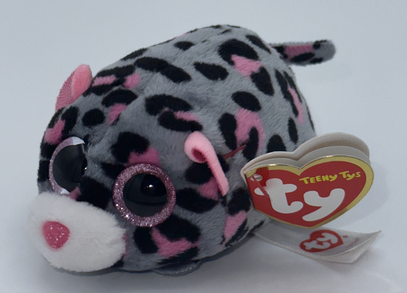 Teeny Tys Stackable Beanie Plush Miles The Leopard Gray & Pink 3.5" NWT ...