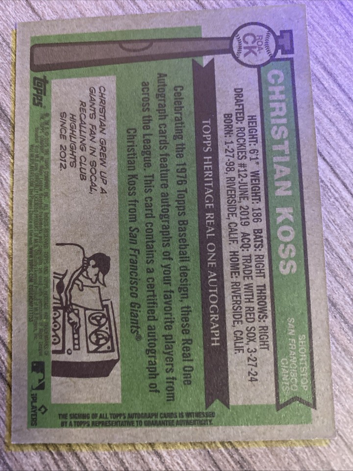 2025 Topps Heritage High Number CHRISTIAN KOSS #ROA-CK Real One Red Ink ...