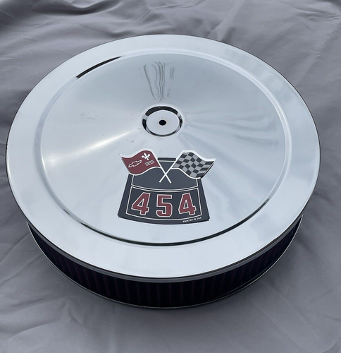 CHROME CHEVROLET AIR CLEANER 14" ROUND 4 BBL WASHABLE RED FILTER 454 ...