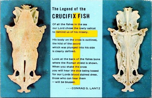 CRUCIFIX FISH LEGEND Conrad Lantz Vintage Chrome Postcard 1976 Posted ...
