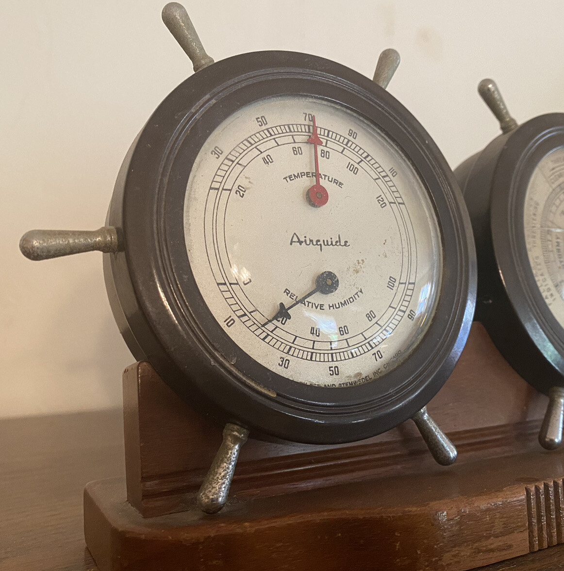 VTG Airguide Nautical Ship Wheel Weather Station Thermometer Humidity ...