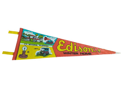 Vintage 1970's Thomas Edison’s Winter Home Florida Pennant Flag, Ft ...