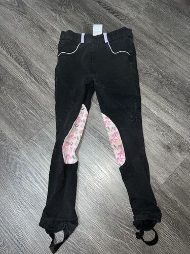 Belle & Bow Equestrian Riding Pants Girls Size 6 Black w/ Pink Horse ...
