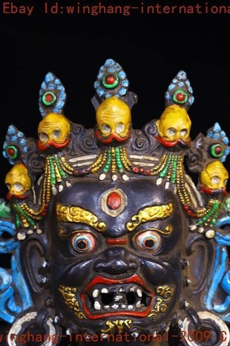 Tibet Buddhism bronze painted Skull Mahakala Wrathful Deity Buddha head ...