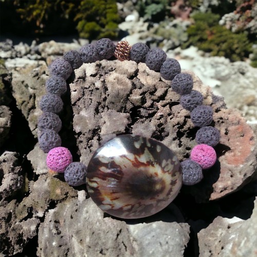 Nature-Inspired Stretch Bracelet: Tortoise Shell & Lava Beads | eBay