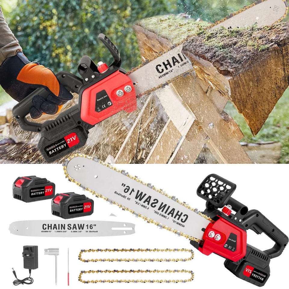 16 inch Cordless Chainsaw,Electric Handheld Wood Cutter + 2Batteries ...