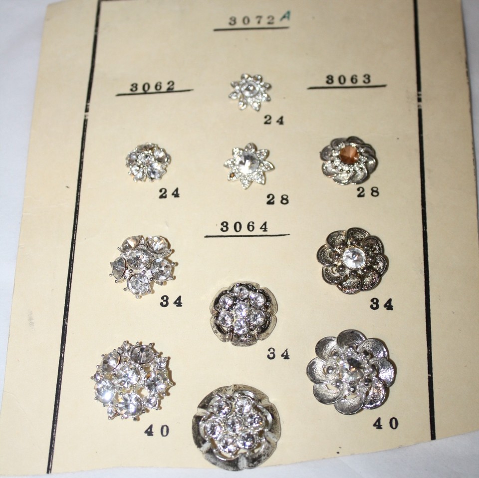 Antique/Vintage Clear Rhinestone Crystal Shank Buttons Varied Sizes 24 ...