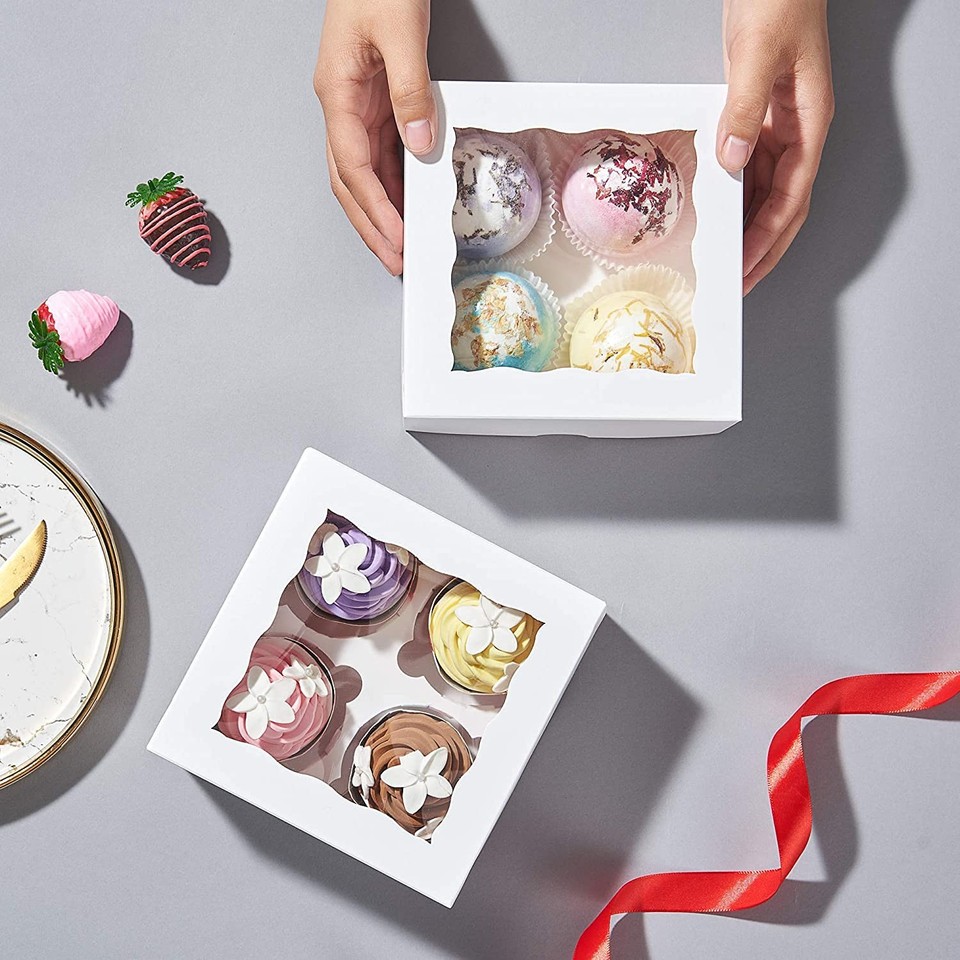 50 Pack White 4 Cupcake boxes with Window Chocolate Bomb Boxes Bakery ...