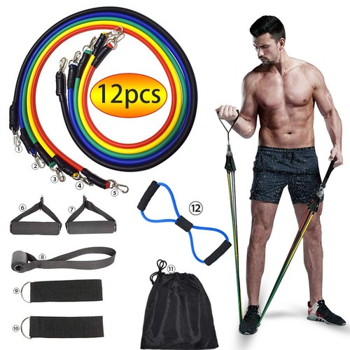 Resistance Bands Set 12-Pieces Packed Exercise Bands with Door Anchor ...