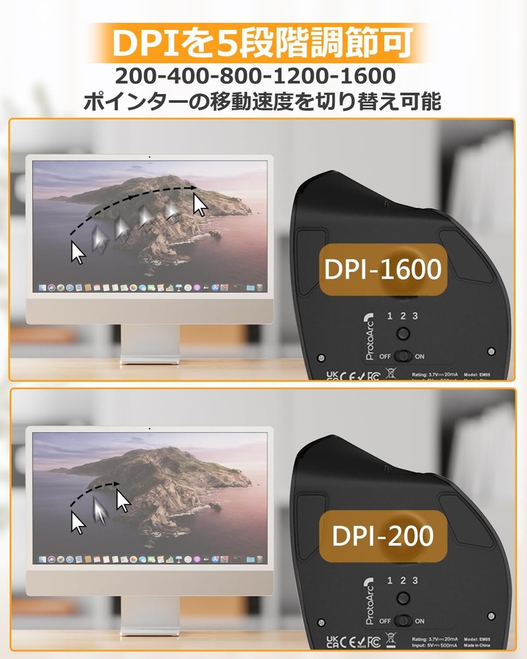 ProtoArc EM05 NL Vertical Trackball Mouse, Vertical 62°, Compatible ...