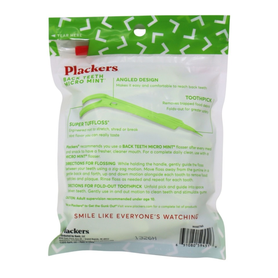 4 Pack - Plackers Back Teeth Micro Dental Flossers, Mint, 75 Count | eBay