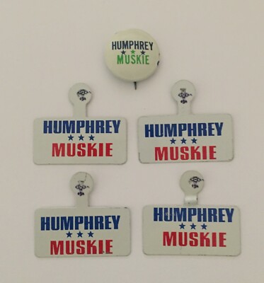 Lot of 5 Humphrey Muskie 1968 Presidential Campaign Buttons/Tab Buttons ...