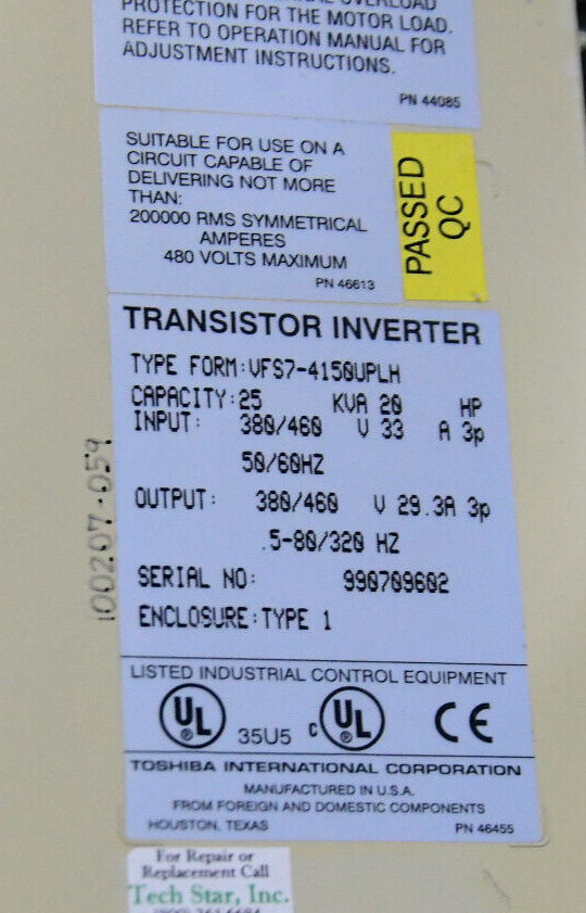 VFS7-4150PLH Toshiba 29.3A 460V 20HP VFS7 -SA | eBay