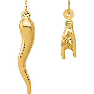14K Yellow Gold Italian Horn & Mano Cornuto Italian Hand Sign Charms ...