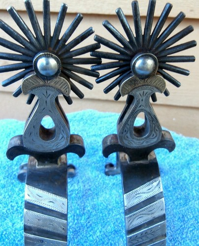 Double Mounted Silver Wyoming Style Buckaroo Cowboy Horse Spurs by T ...