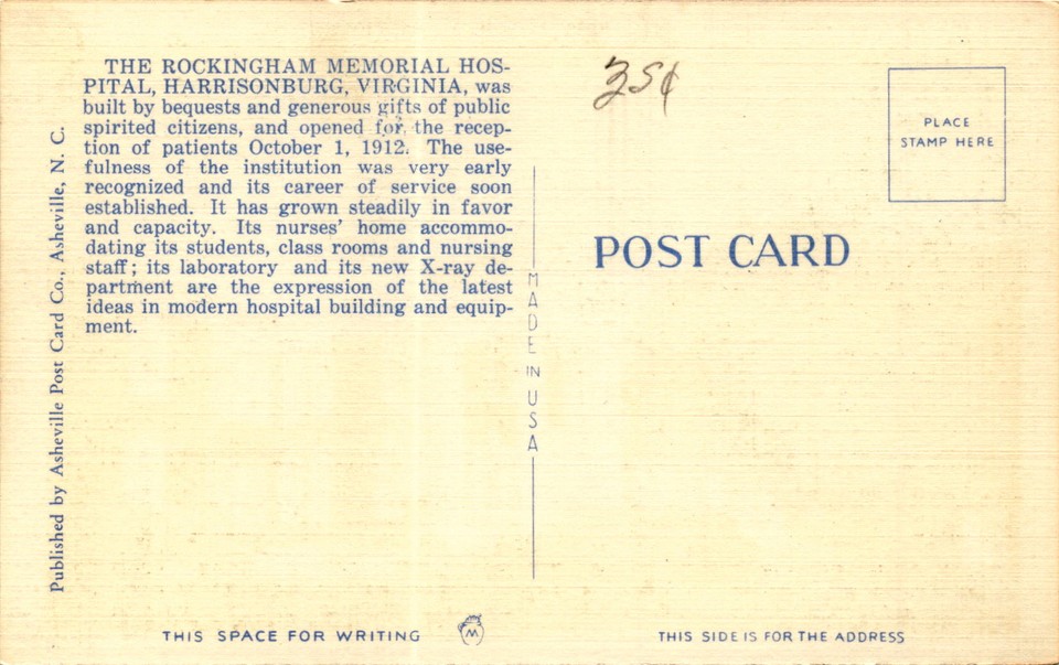 Vintage Rockingham Memorial Hospital Postcard, 1912 | eBay