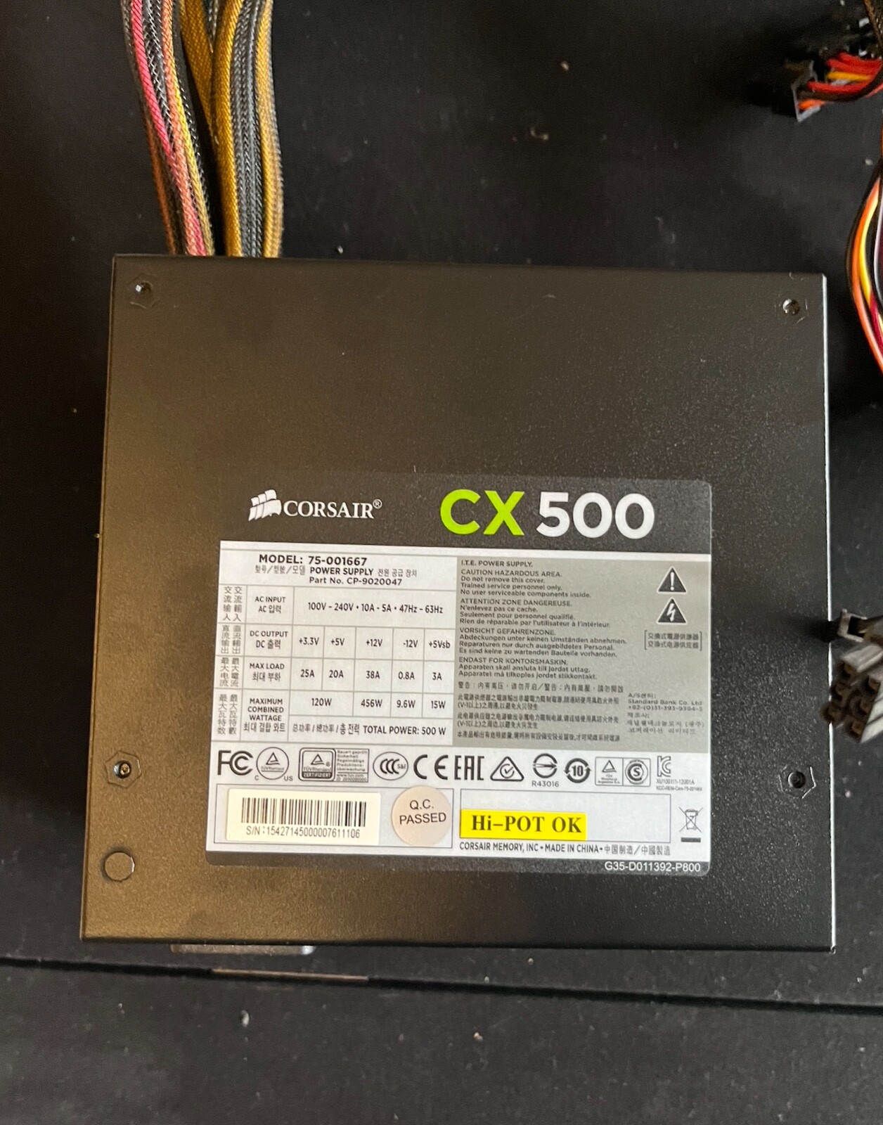 Corsair CX500 500W Power Supply Unit 75-001667 CP-9020047 for sale ...