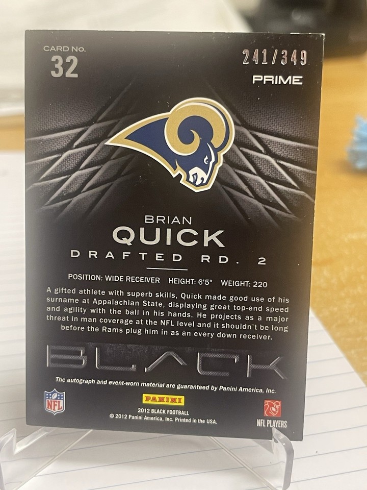 2012 Panini Black Rookie Signature Material Prime /349 Brian Quick #32 ...