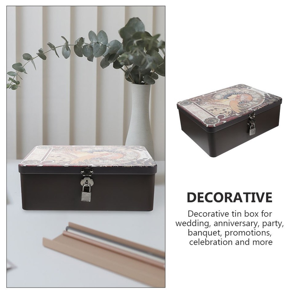 Storage Box with Lock Tinplate Padlock Child Mini Treasure Chest ...