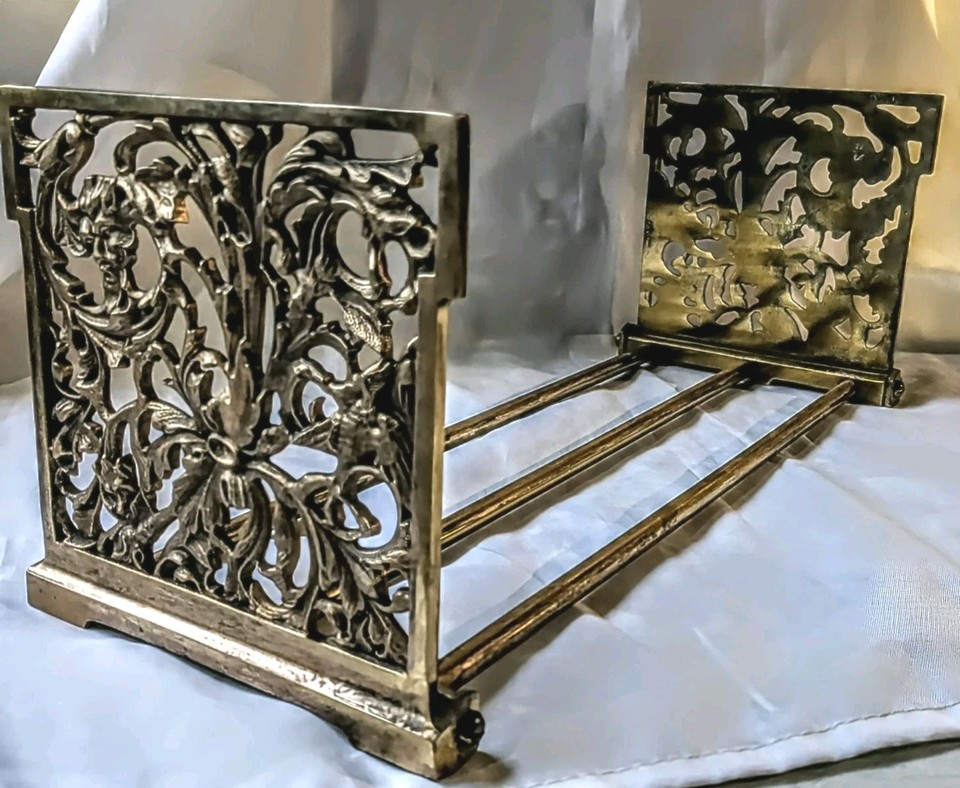 Antique Brass Expanding Bookend Ornate Filigree Art Nouveau Victorian ...
