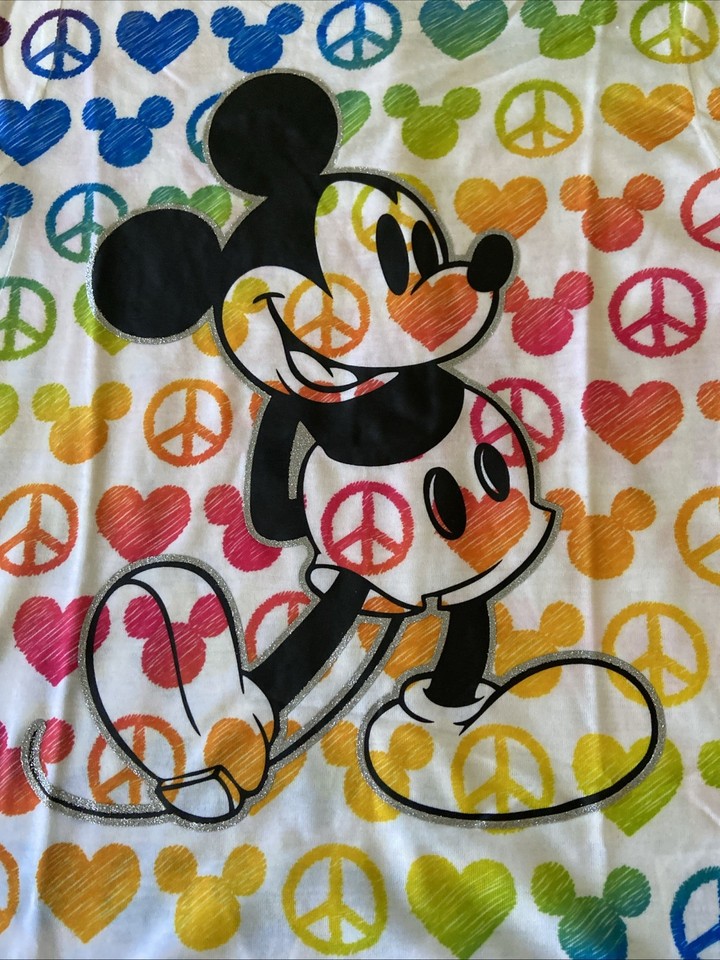 Disney Parks Women's Mickey Mouse Rainbow Peace Signs Hearts Size Small ...