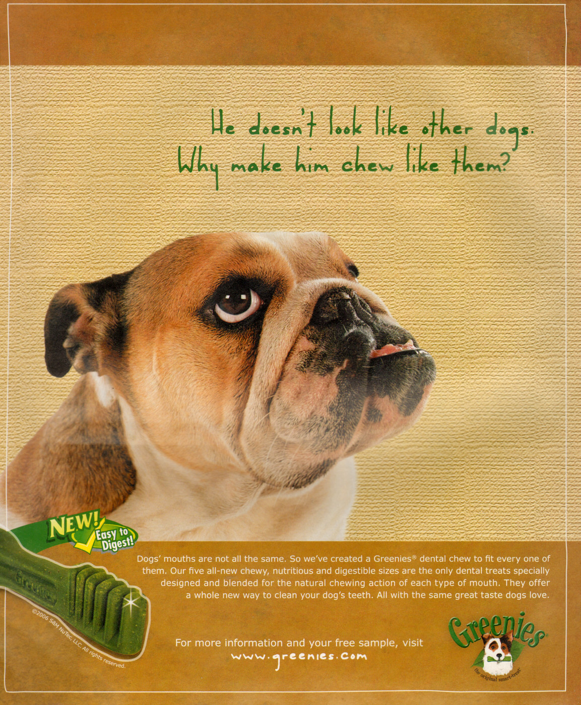 2006 print AD, GREENIES DENTAL CHEW for DOGS Great Bulldog Picture ...