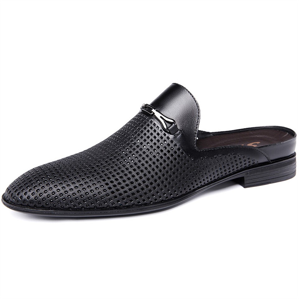 Men's Loafers Backless Genuine Leather Mules Horse Buckle Shoes | eBay