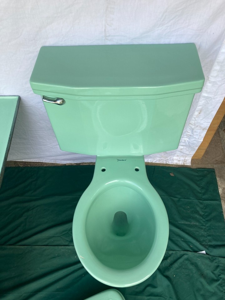 Vtg Mid Century Jadeite Ming Green Bath Set Wall Sink Toilet Bathtub 164-24E | eBay
