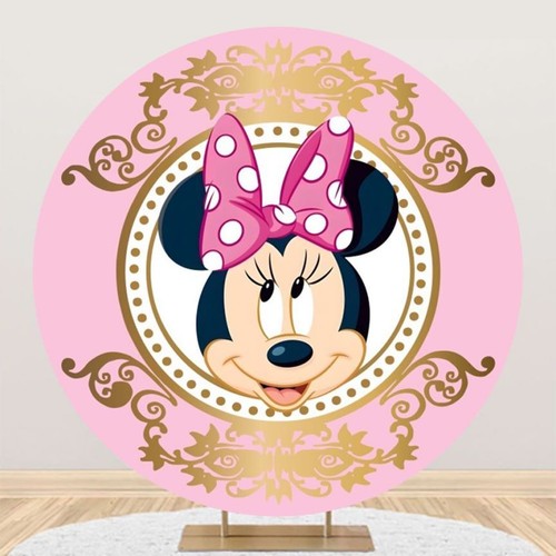 Round Minnie Mouse Girls Birthday Backdrop Photo Party Background ...