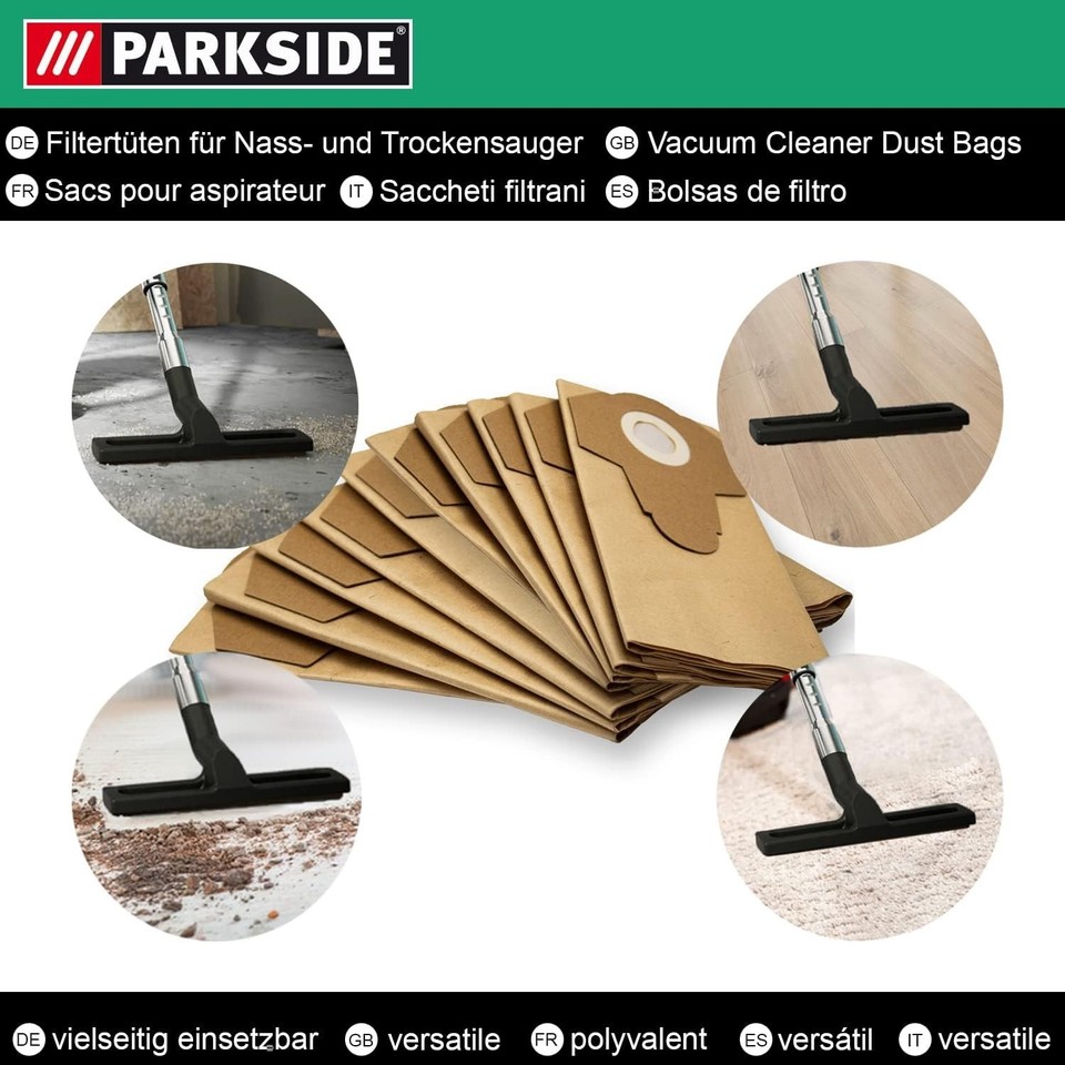 10 X BAGS TO FIT PARKSIDE LIDL WET & DRY VACUUM CLEANER PNTS 20 LITRE ...